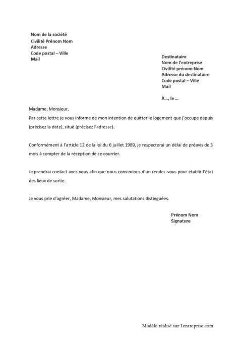 Modèle de lettre pour résilier son bail (3 mois) – neoimmob Modèle de lettre pour résilier son bail (3 mois) – neoimmob