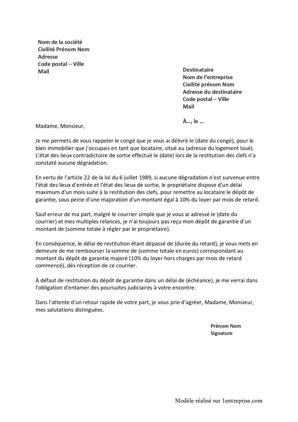 Réclamer la restitution du dépôt de garantie au propriétaire | neoimmob